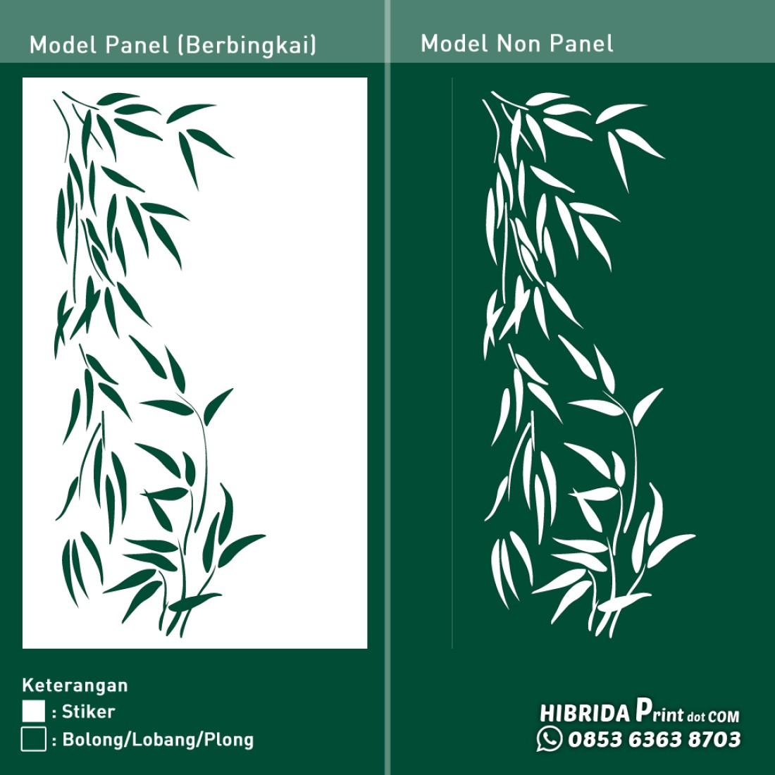 Stiker Kaca atau Stiker Sandblast Motif Daun Bambu
