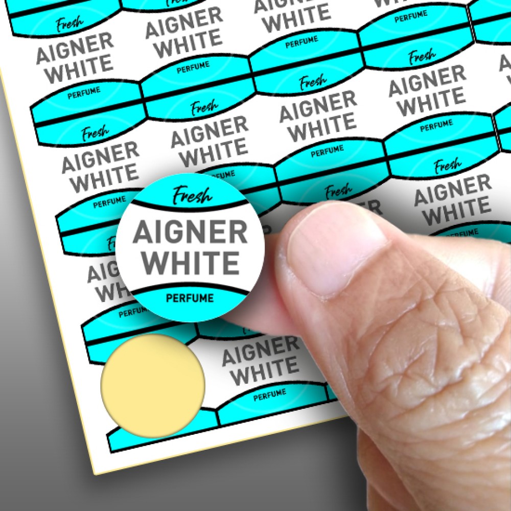 Stiker Label Nama Aroma Parfume Aigner White